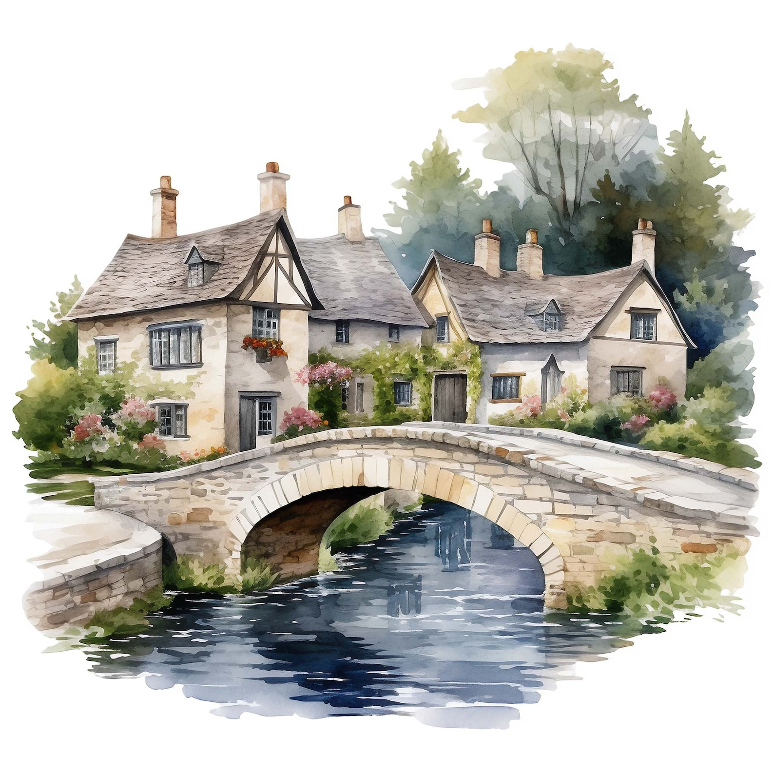6 Watercolor English Village Clipart Graphics - Printable PNG Files for ...