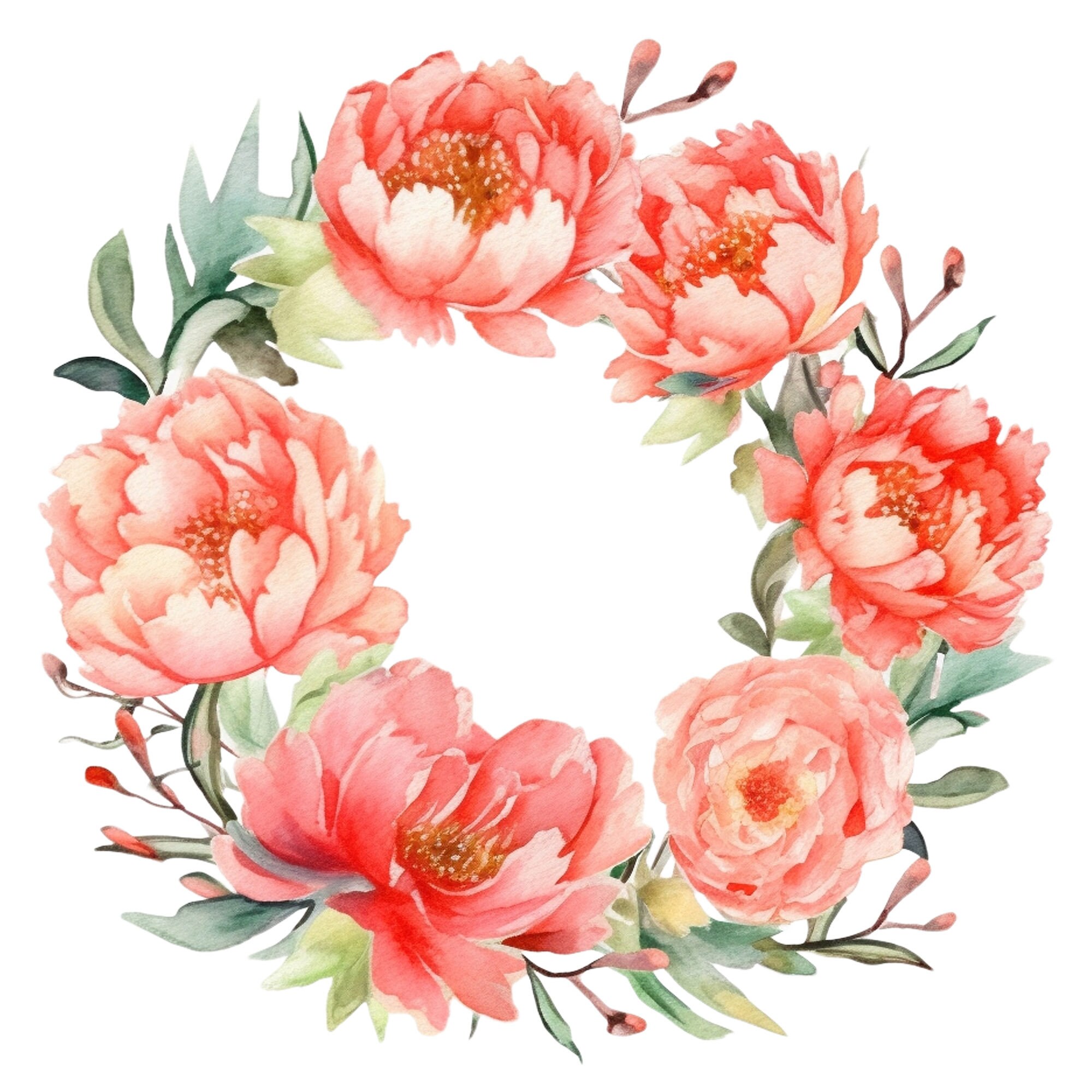 10 Watercolor Coral Peonies Floral Clipart Digital Download - Etsy