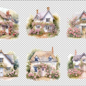 10 Rose Cottage Clipart Watercolor Graphics Bundle - Printable PNG ...
