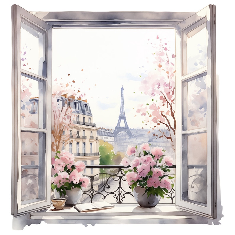 10 Paris Window View Vol. 2 Watercolor Clipart Graphics Printable PNG ...