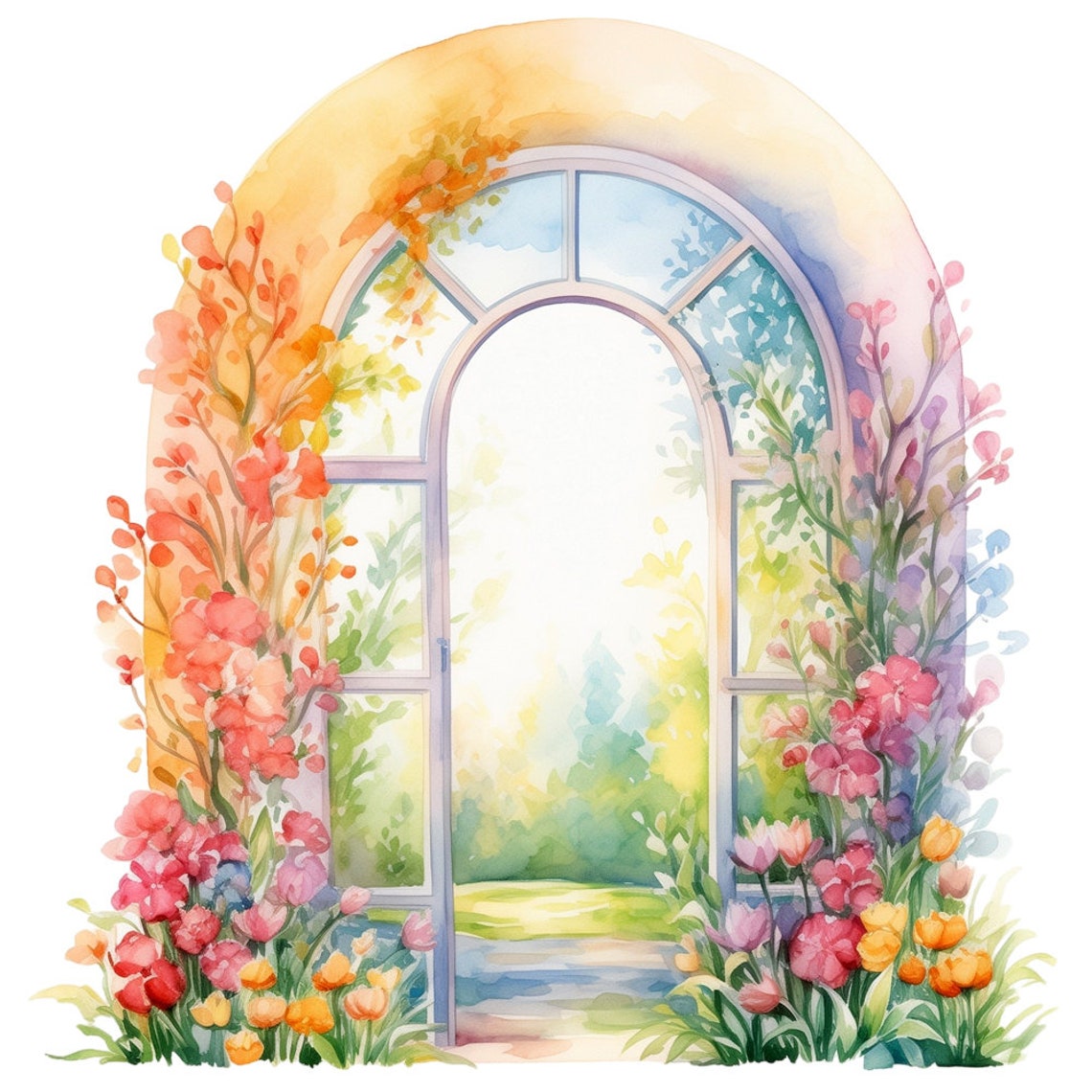 16 Spring Garden Arch Window Watercolor Clipart Bundle Digital PNG ...