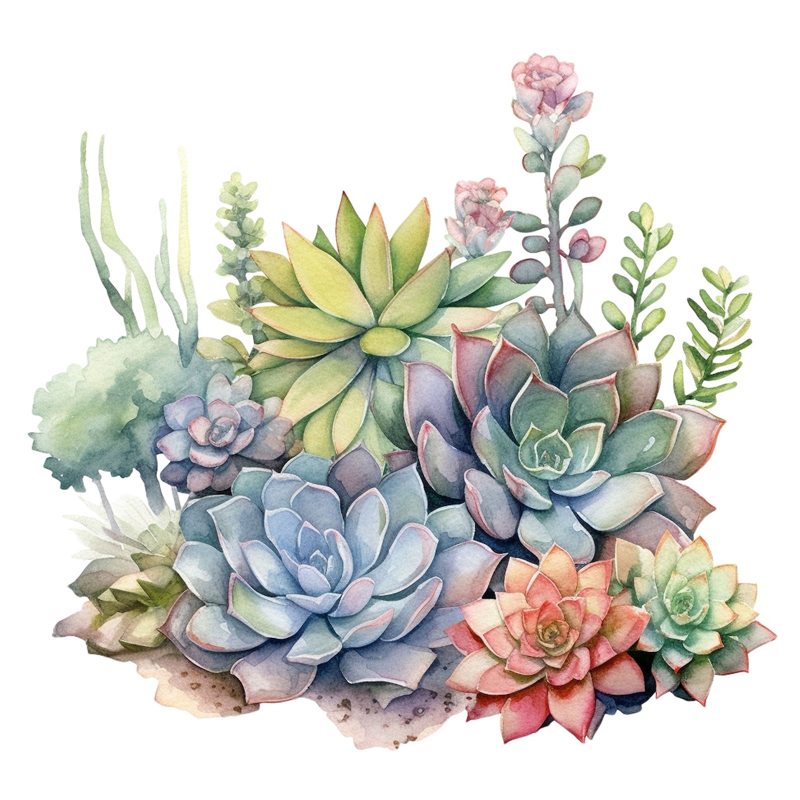 15 Watercolor Succulent Garden Clipart Botanical (Instant Download) - Etsy