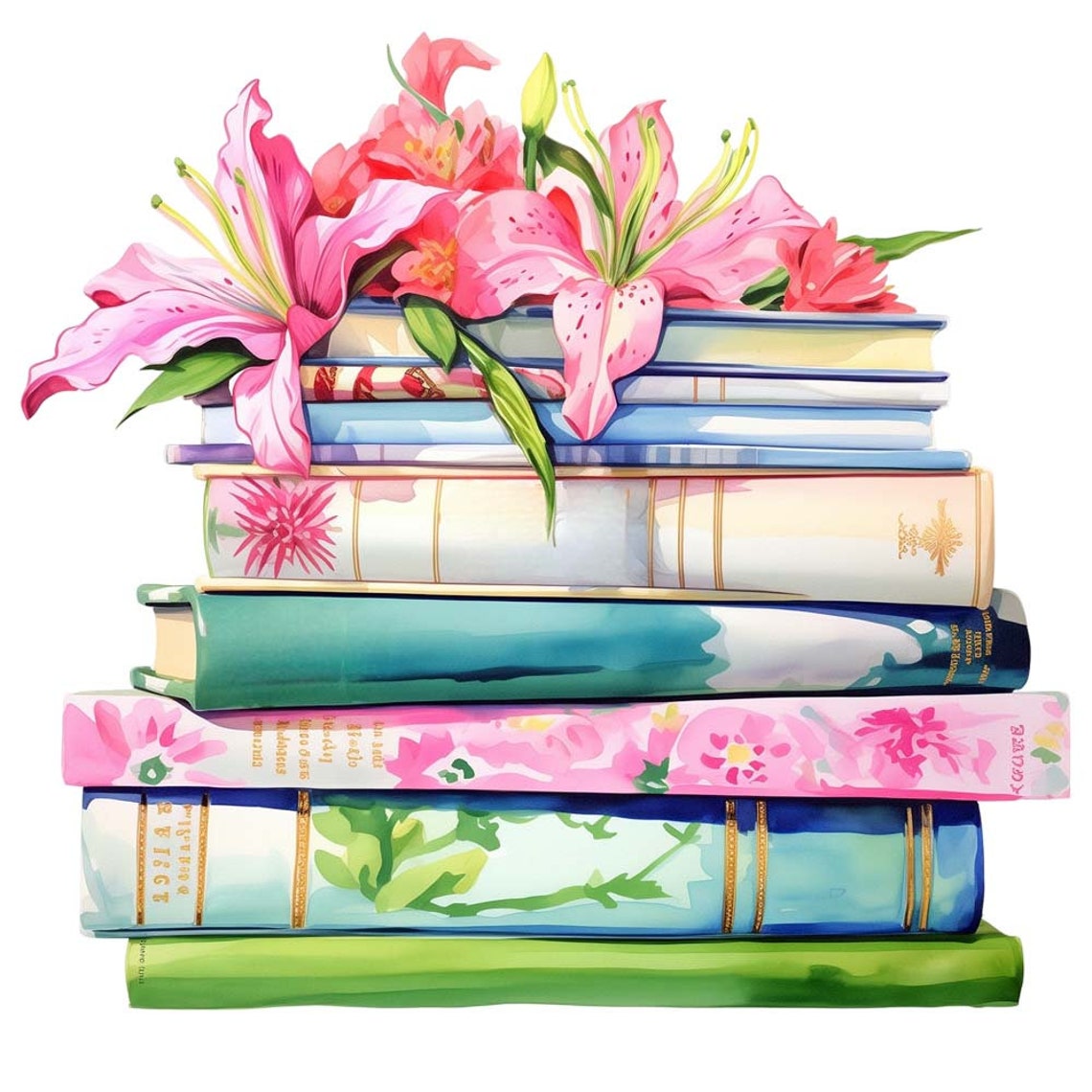 12 Watercolor Preppy Books Clipart Graphics Printable PNG Files for ...