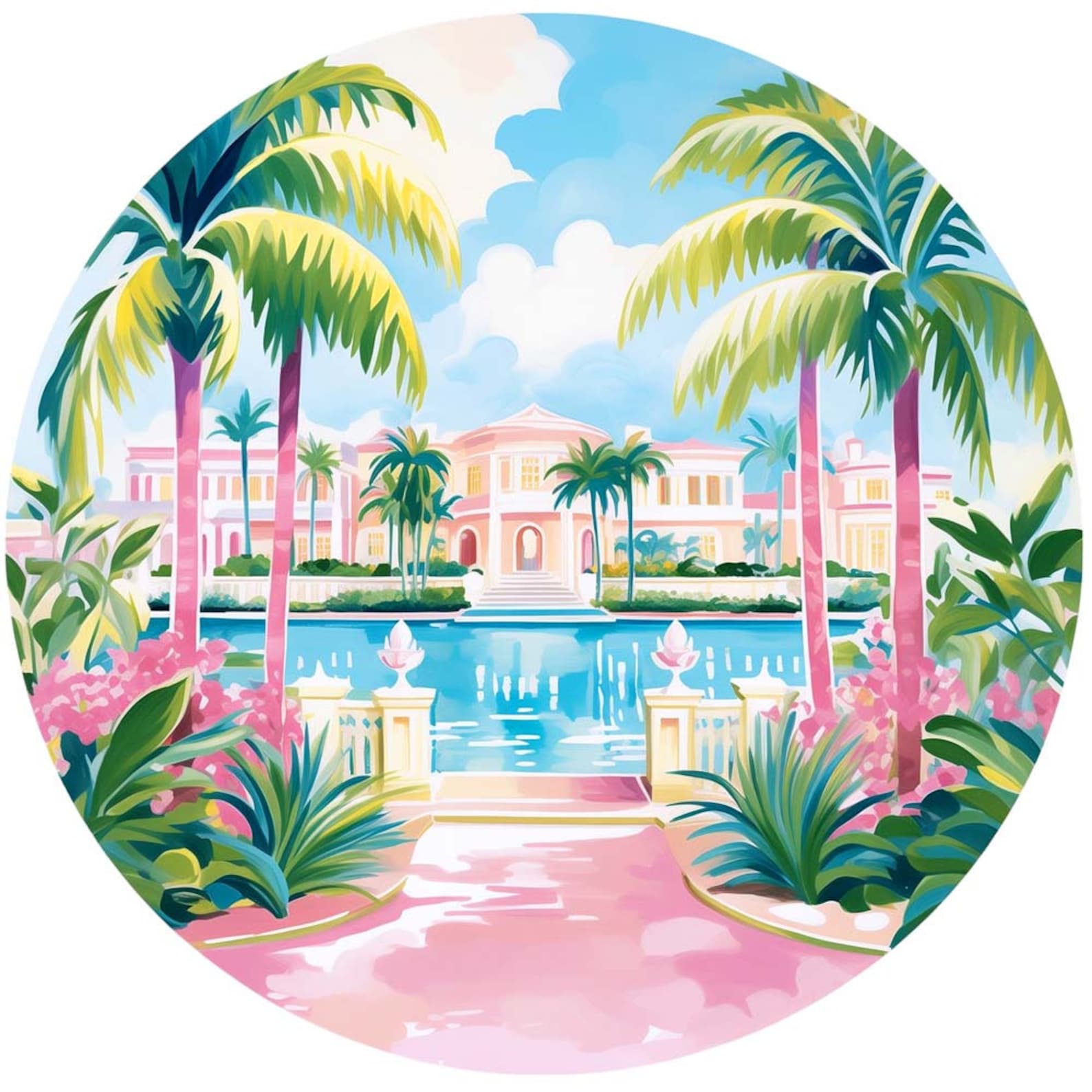 10 Preppy Palm Beach Watercolor Clipart Circle Graphics - Printable PNG ...