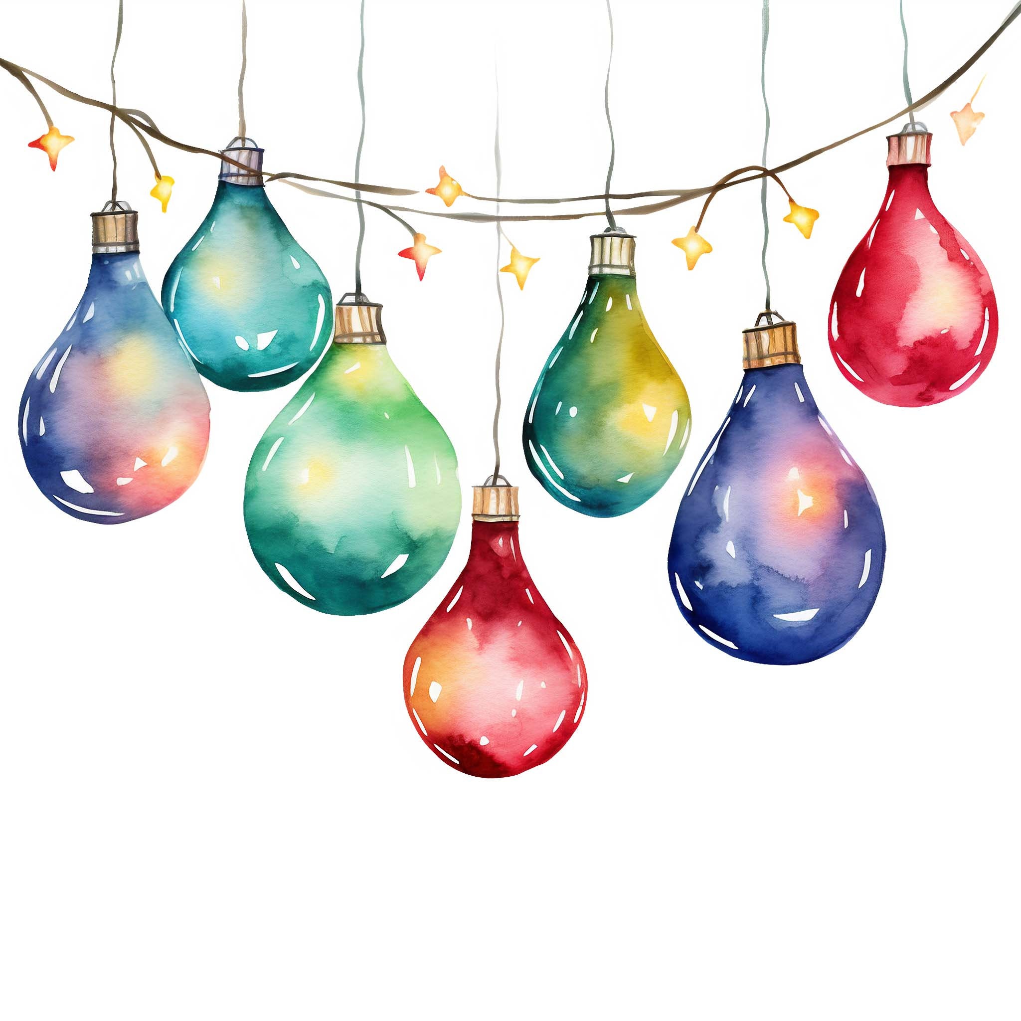 10 Watercolor Christmas String Lights Clipart – Printable PNG Files ...