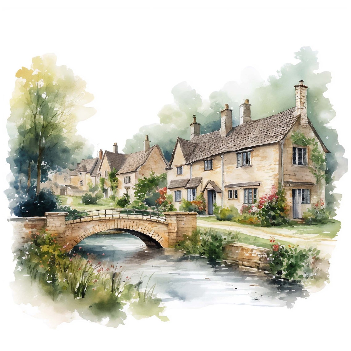 6 Watercolor English Village Clipart Graphics Printable PNG Files for ...