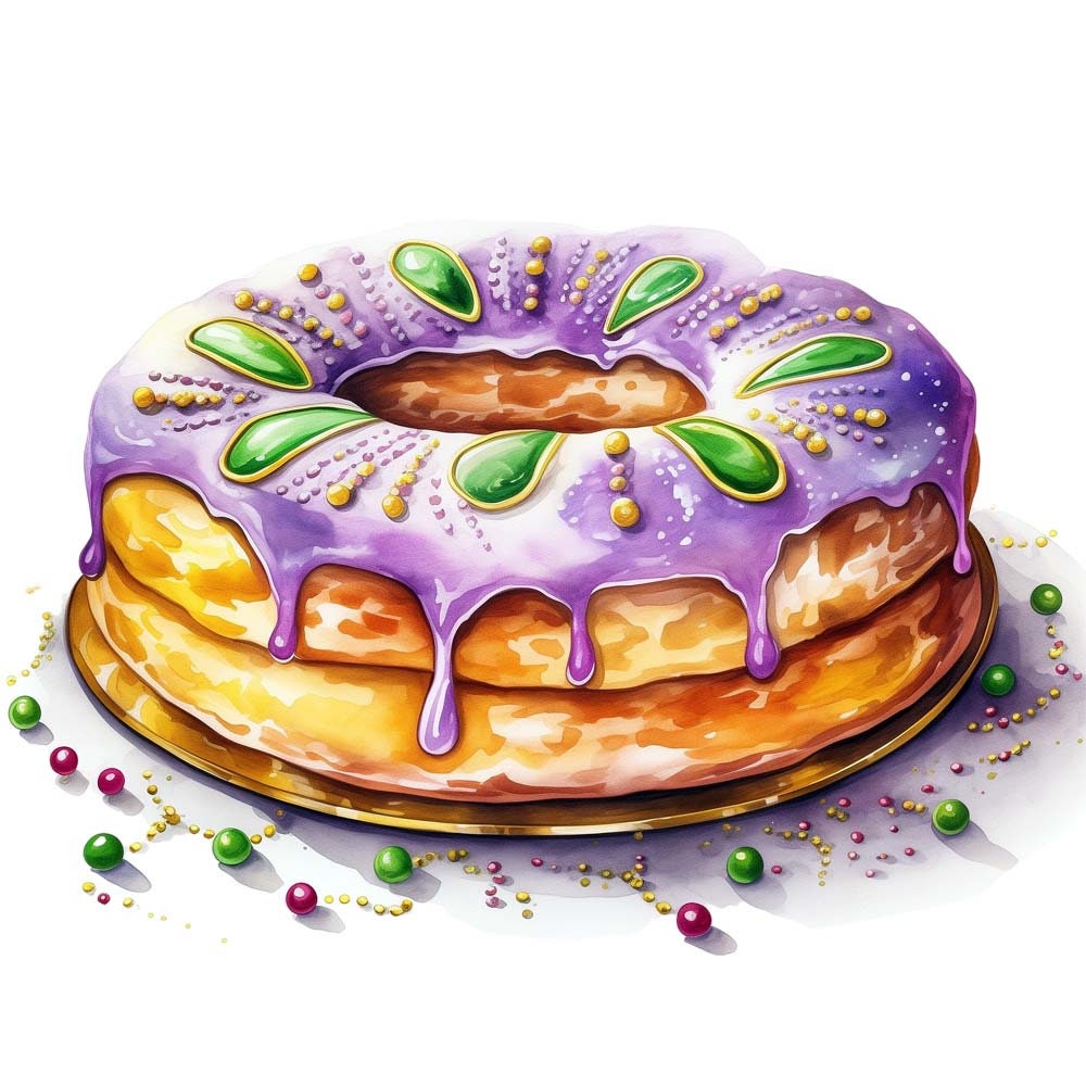 12 Watercolor Mardi Gras King Cake Clipart Graphics Bundle Digital PNG ...
