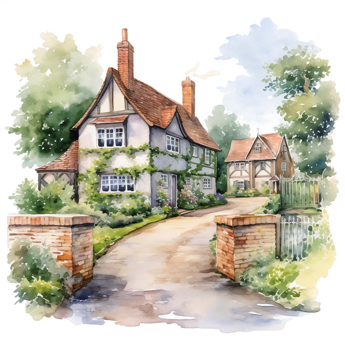 6 Watercolor English Village Clipart Graphics Printable PNG Files for ...