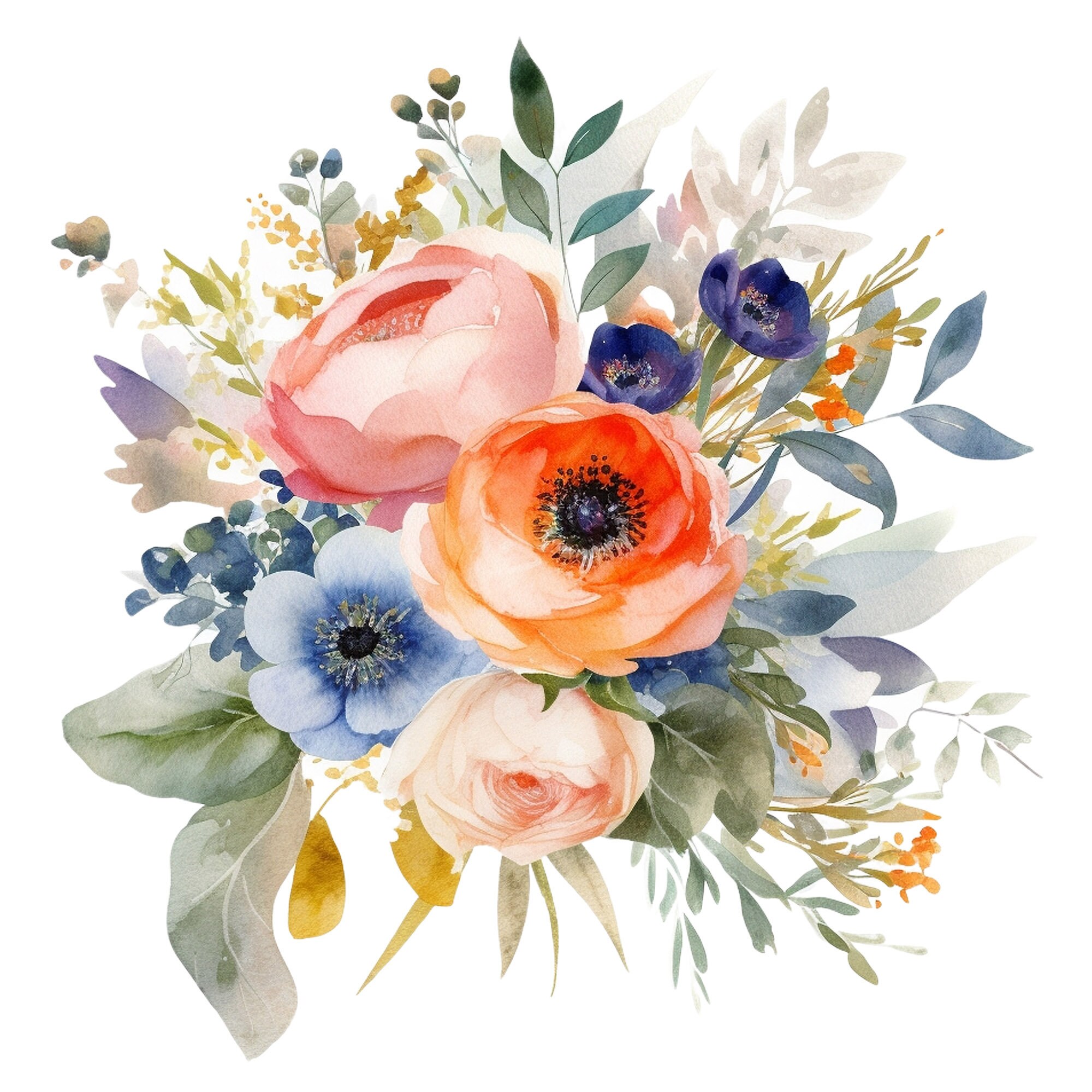 10 Watercolor Flower Bouquet Clipart Graphics Floral PNG Files for ...