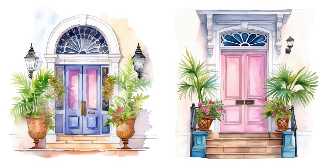 10 Watercolor Southern Charm Doors Clipart Graphics - Printable PNG ...