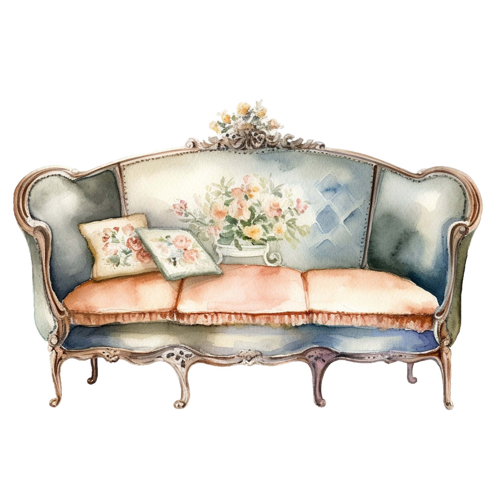 10 Watercolor Antique Sofa Furniture Clipart – PNG Graphics (digital ...