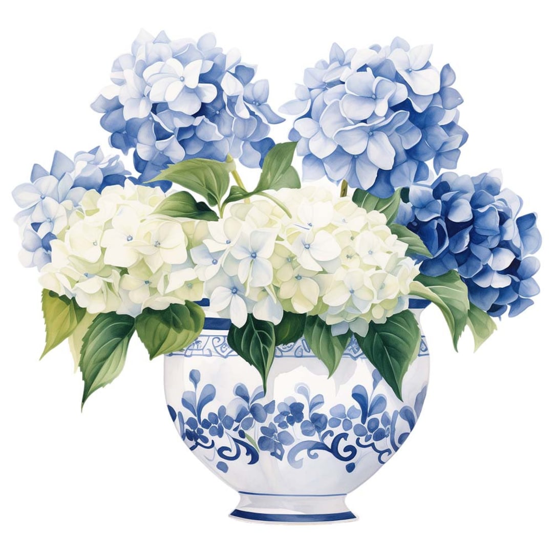 10 Chinoiserie Vase With Flowers Watercolor Clipart - Digital Download ...