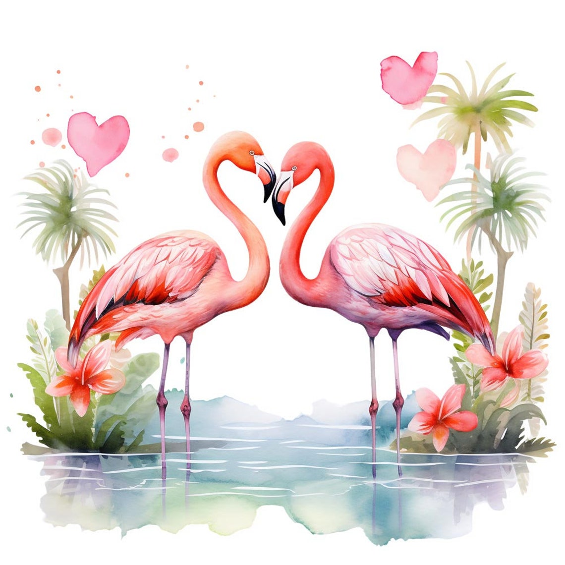 6 Watercolor Flamingos Clipart Bird Graphics Digital Download PNG Files ...