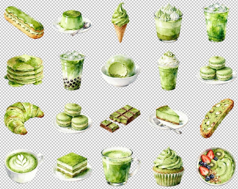 20 Watercolor Green Tea Matcha Clipart Graphics - Digital Download PNG ...
