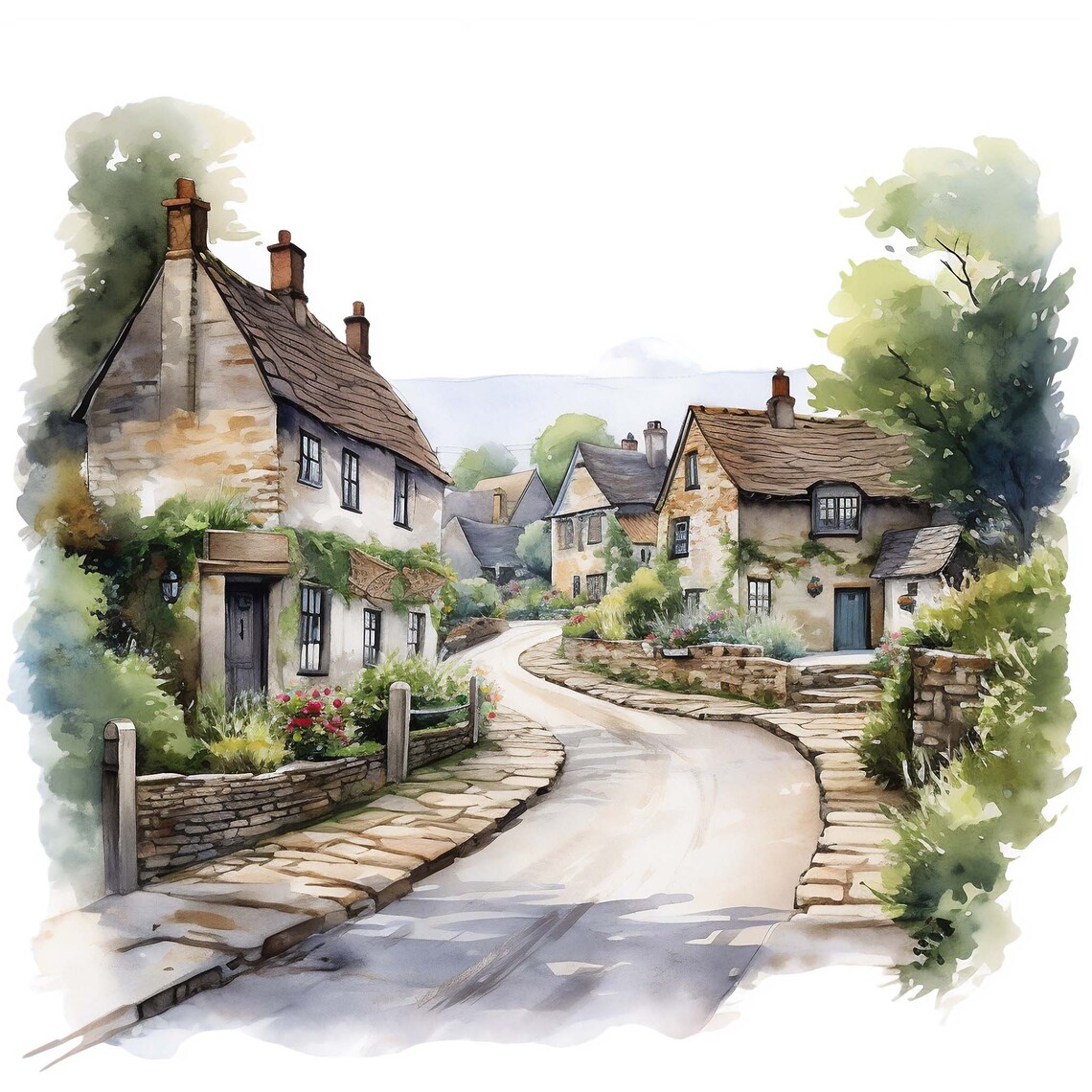 6 Watercolor English Village Clipart Graphics Printable PNG Files for ...