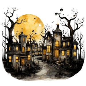 10 Cute Halloween Street Watercolor Clipart Graphics - Printable PNG ...
