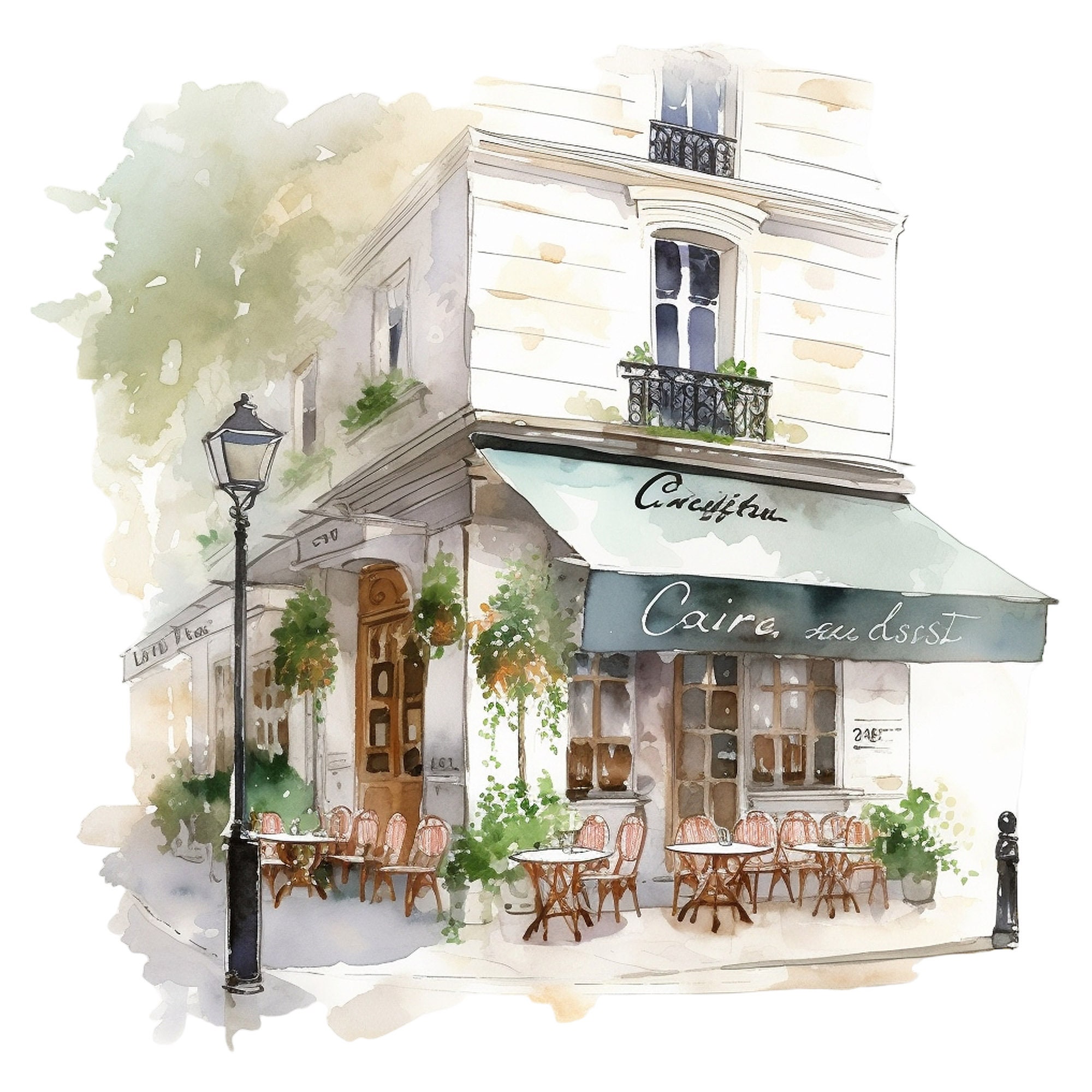 16 Cute Paris Cafe Clipart Watercolor Graphics Digital Download PNG ...