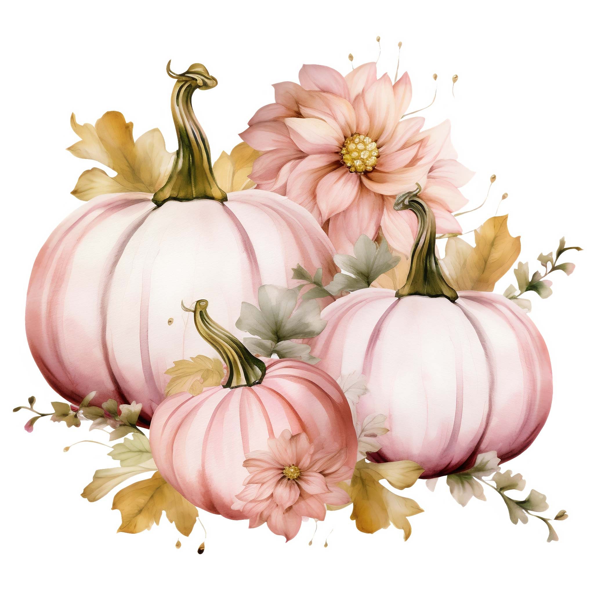 10 Pink and Gold Floral Pumpkins Watercolor Clipart Graphics Printable ...