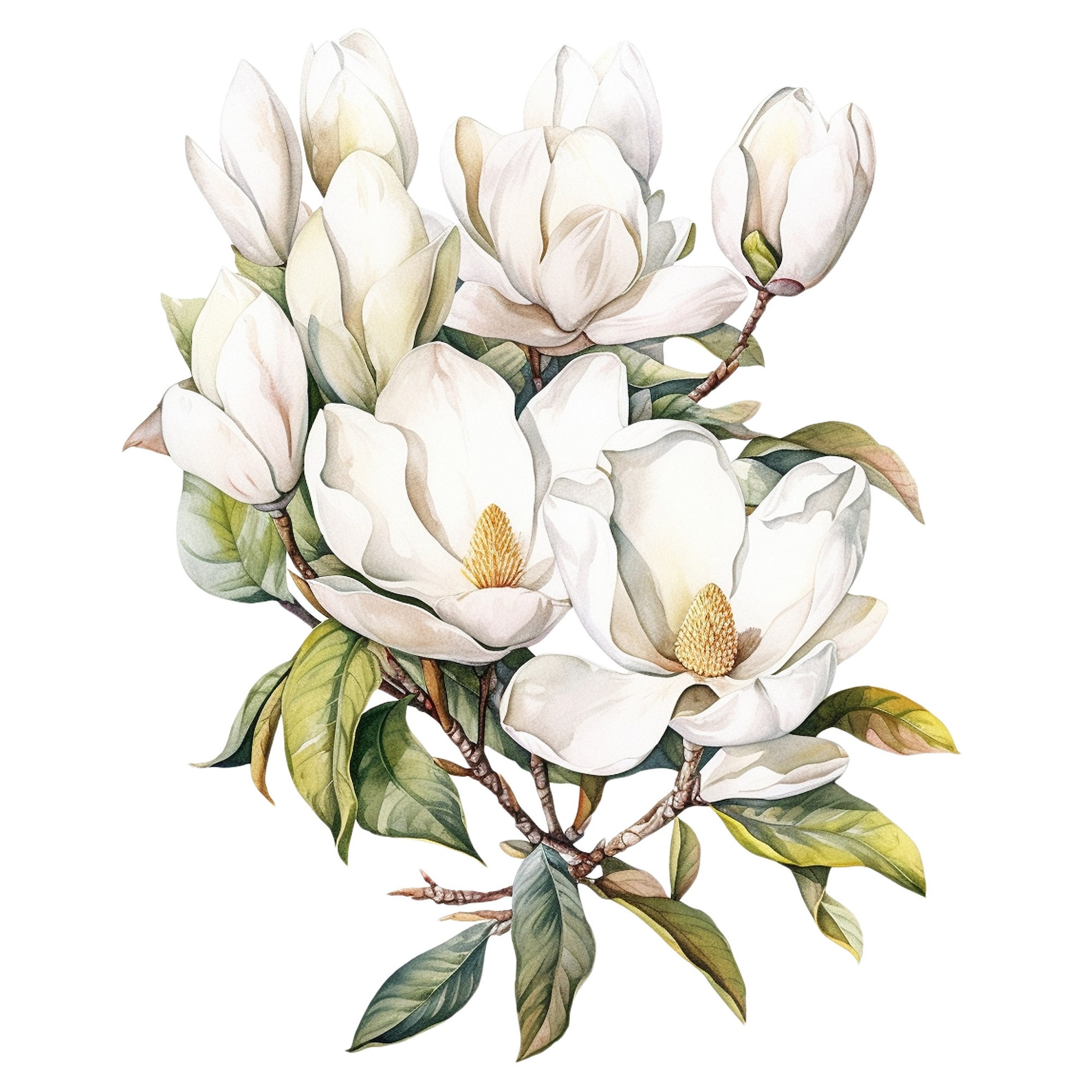 10 Watercolor White Magnolias Clipart – PNG Files (digital Download ...