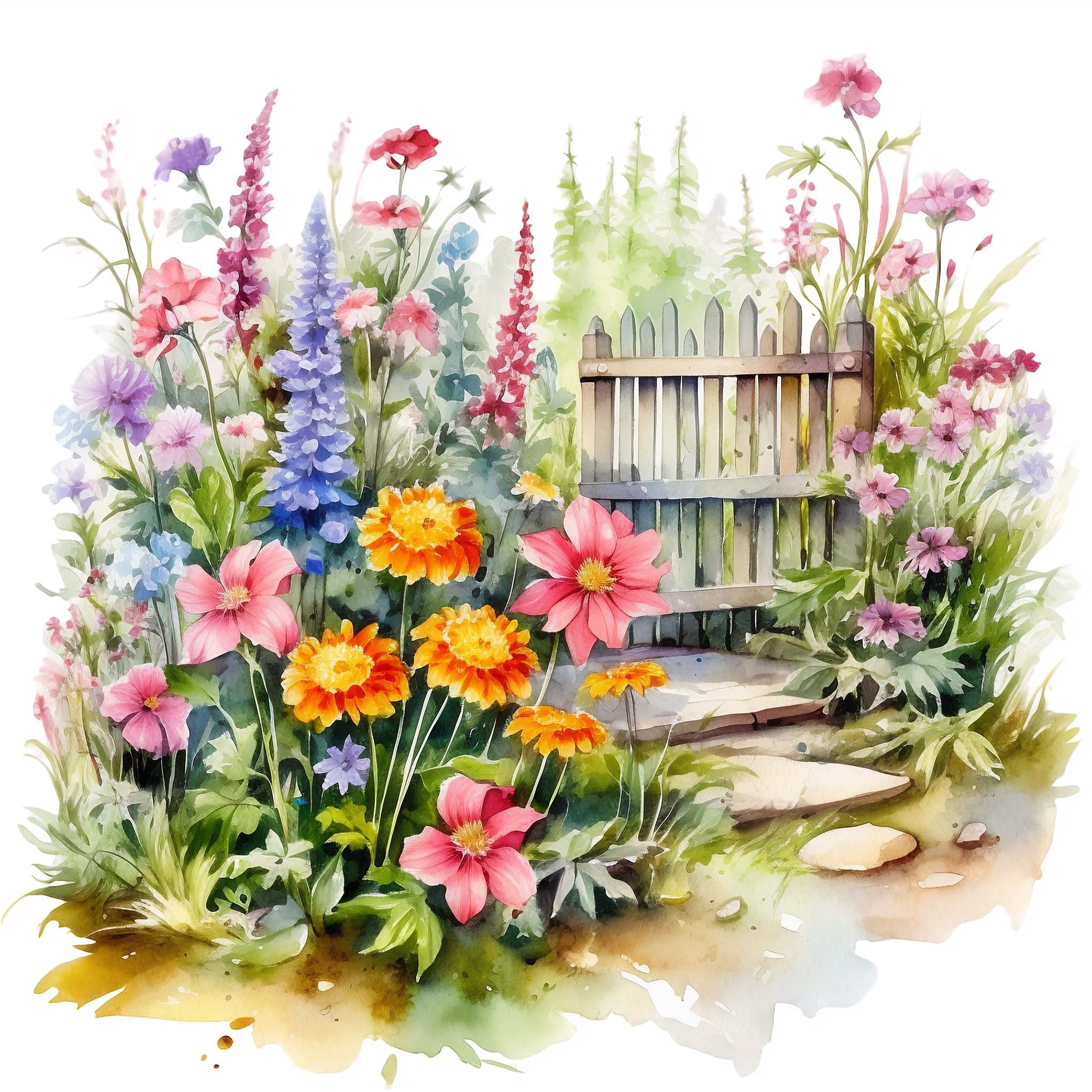 10 Watercolor Summer Garden Clipart Graphics Printable PNG Files for ...