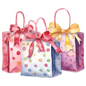10 Cute Birthday Party Bags Watercolor Clipart - Printable PNG Files ...