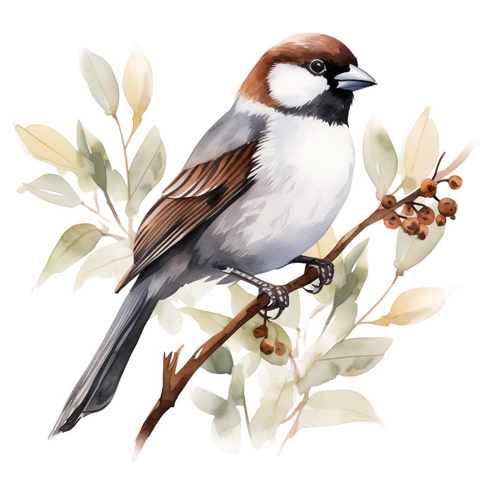 10 Sparrow Bird Watercolor Clipart Graphics - Digital Download PNG ...