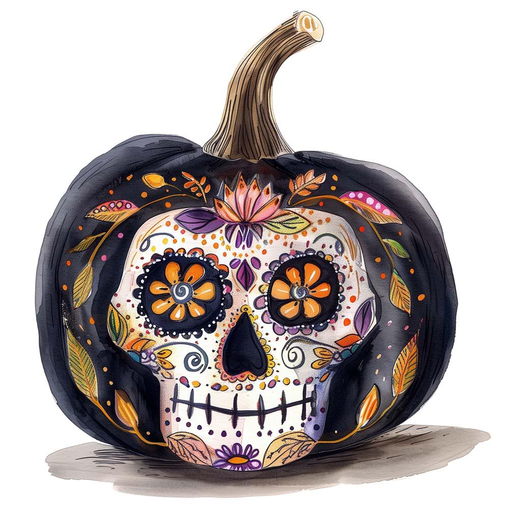 10 Watercolor Sugar Skull Pumpkins Clipart Graphics - Printable PNG ...