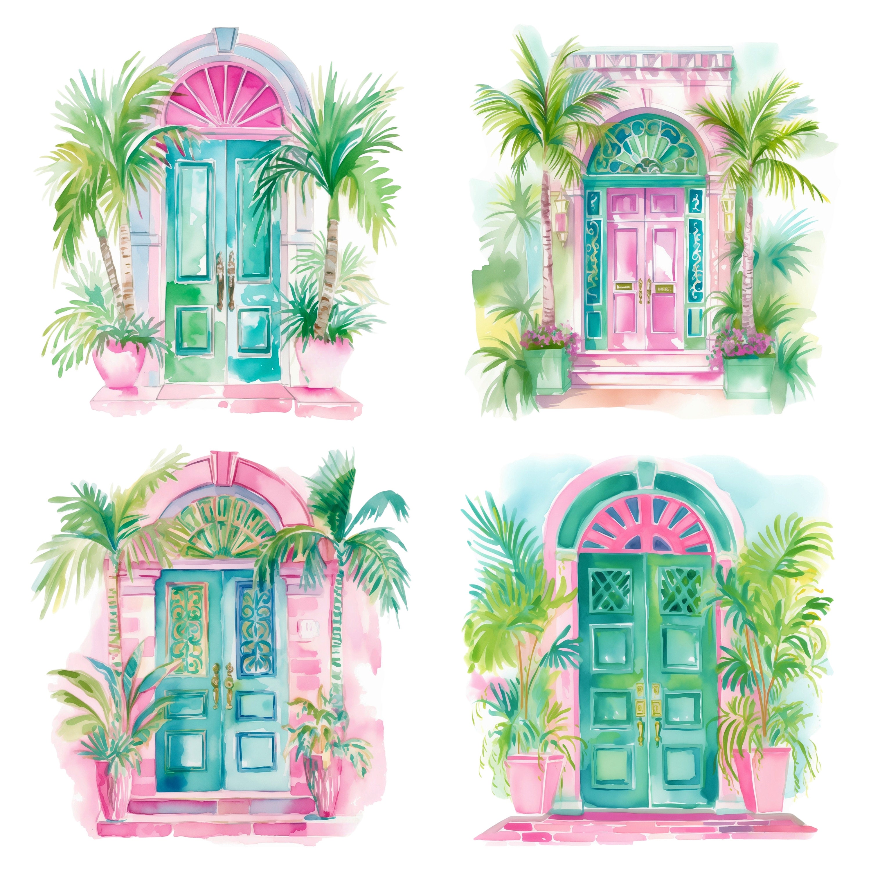 10 Preppy Palm Beach Doors Watercolor Clipart – PNG Graphics (digital ...