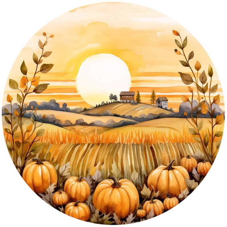 10 Watercolor Autumn Pumpkin Patch Clipart Circle Graphics - Printable ...