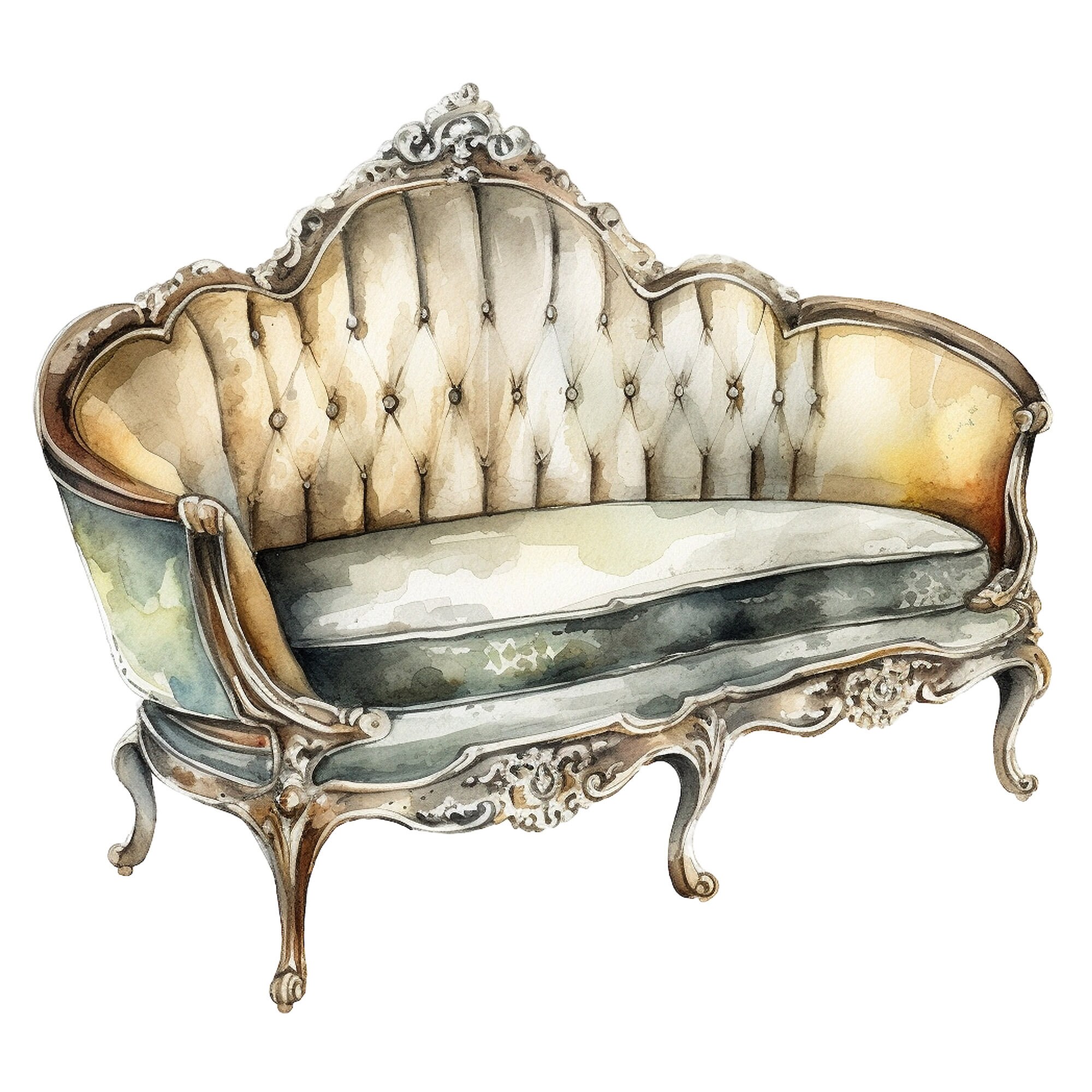 10 Watercolor Antique Sofa Furniture Clipart - Digital Download PNG ...
