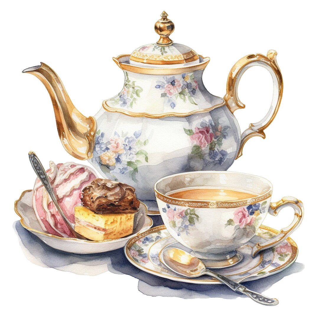 10 Watercolor English Teatime Clipart Graphics - Digital Download PNG ...