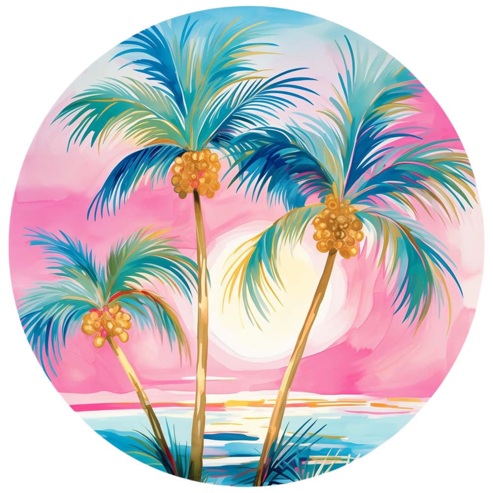 10 Watercolor Preppy Palm Trees Clipart Circle Graphics - Printable PNG ...