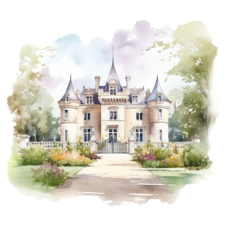 12 Watercolor French Chateau Clipart Digital Download - Etsy
