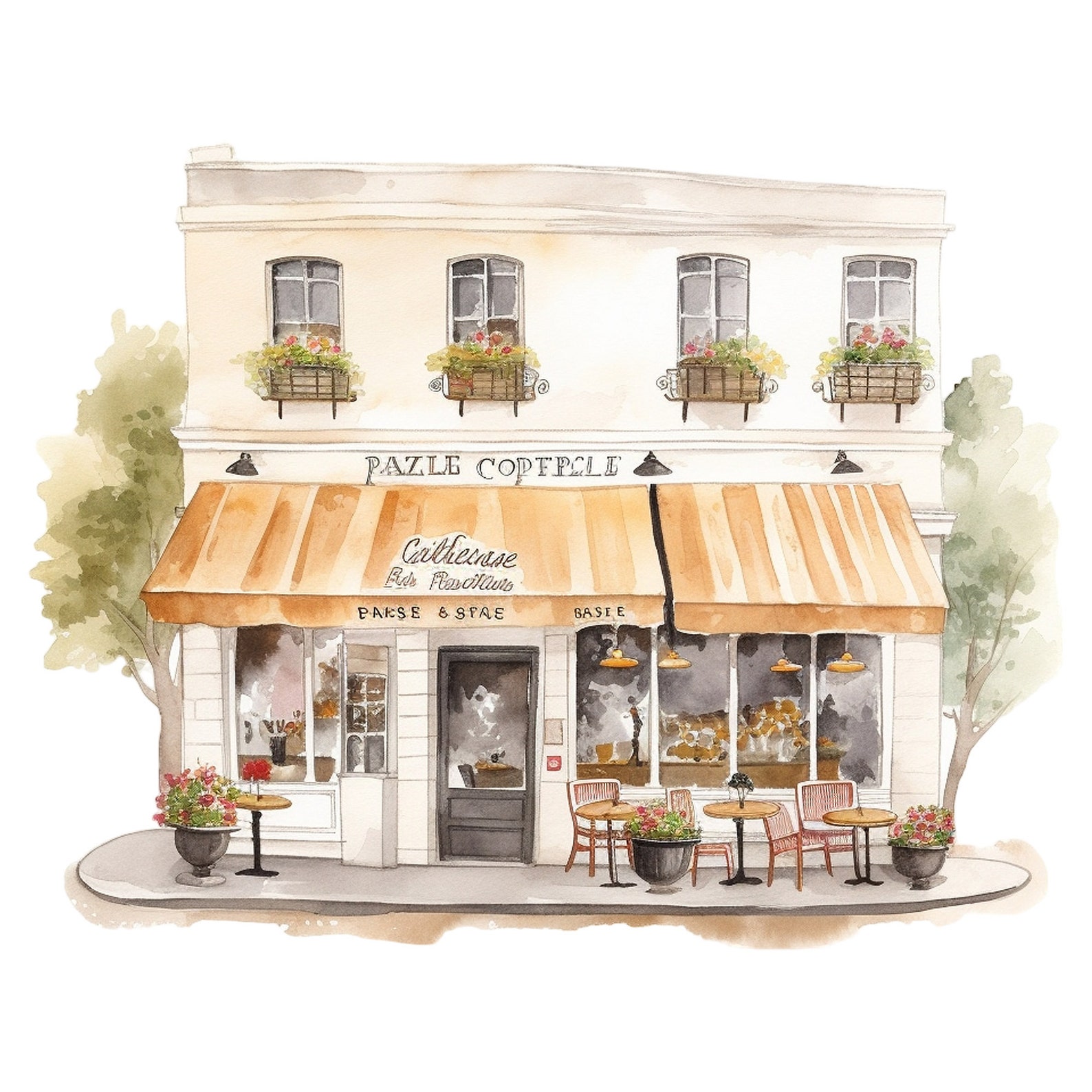 16 Cute Paris Cafe Clipart Watercolor Graphics Digital Download PNG ...