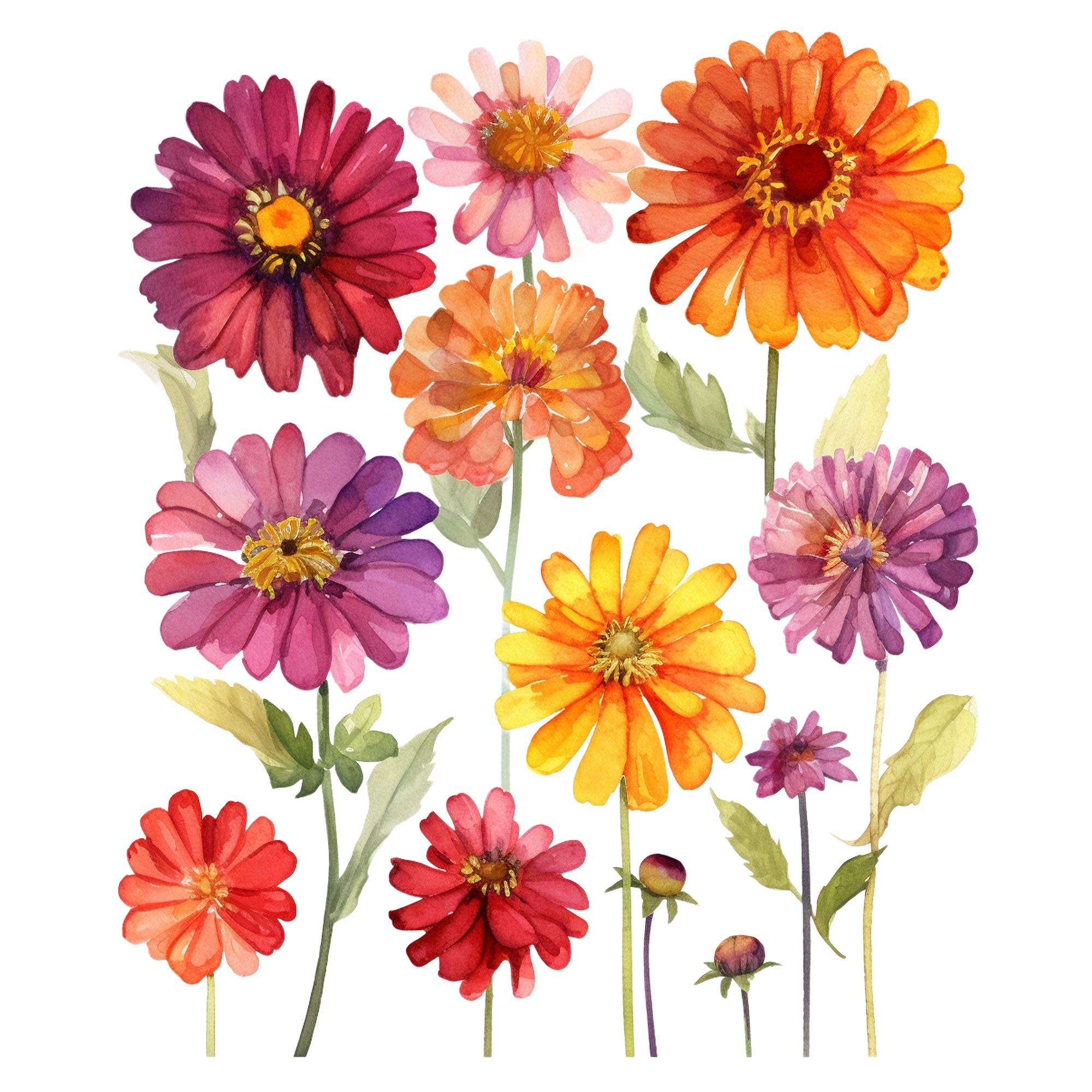 10 Watercolor Zinnias Floral Clipart – Floral PNG Graphics, Transparent ...