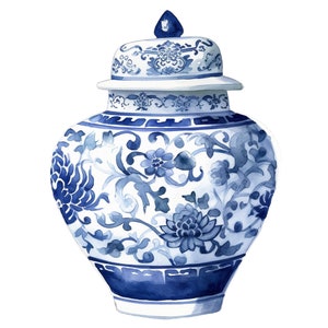 10 Watercolor Chinoiserie Ginger Jar Clipart - Digital Download PNG ...