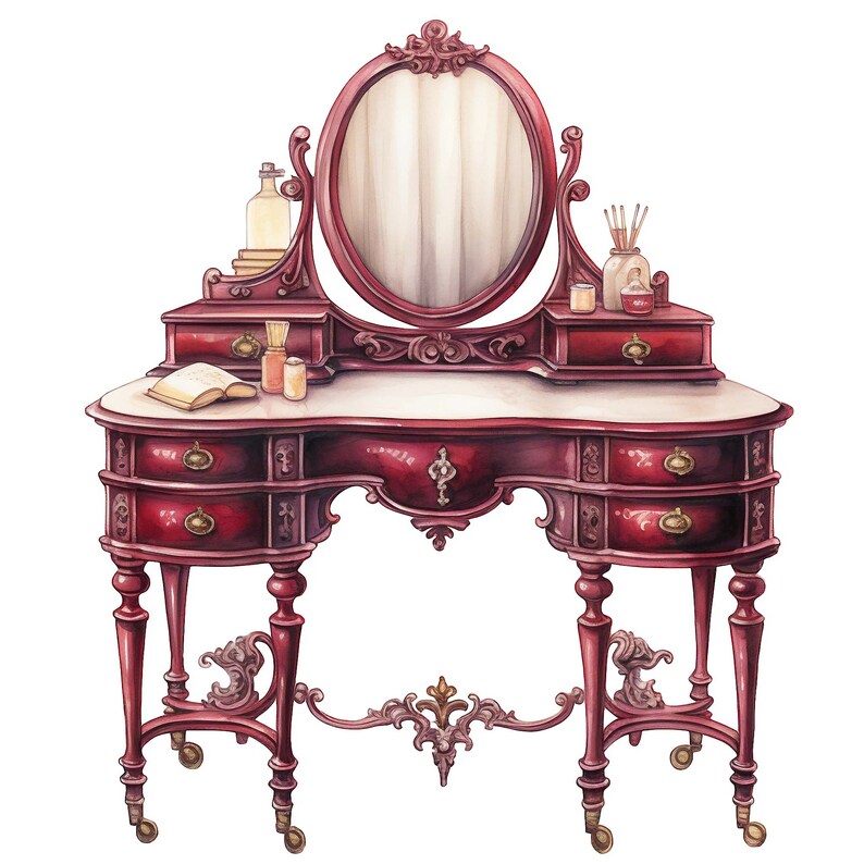 10 Watercolor Antique Victorian Style Furniture Clipart Graphics ...