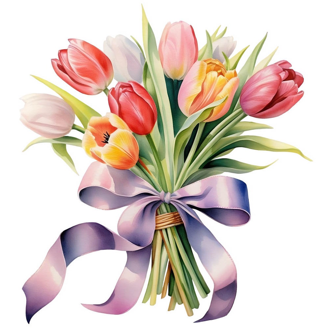 10 Watercolor Tulips Clipart Flower Graphics Digital - Etsy