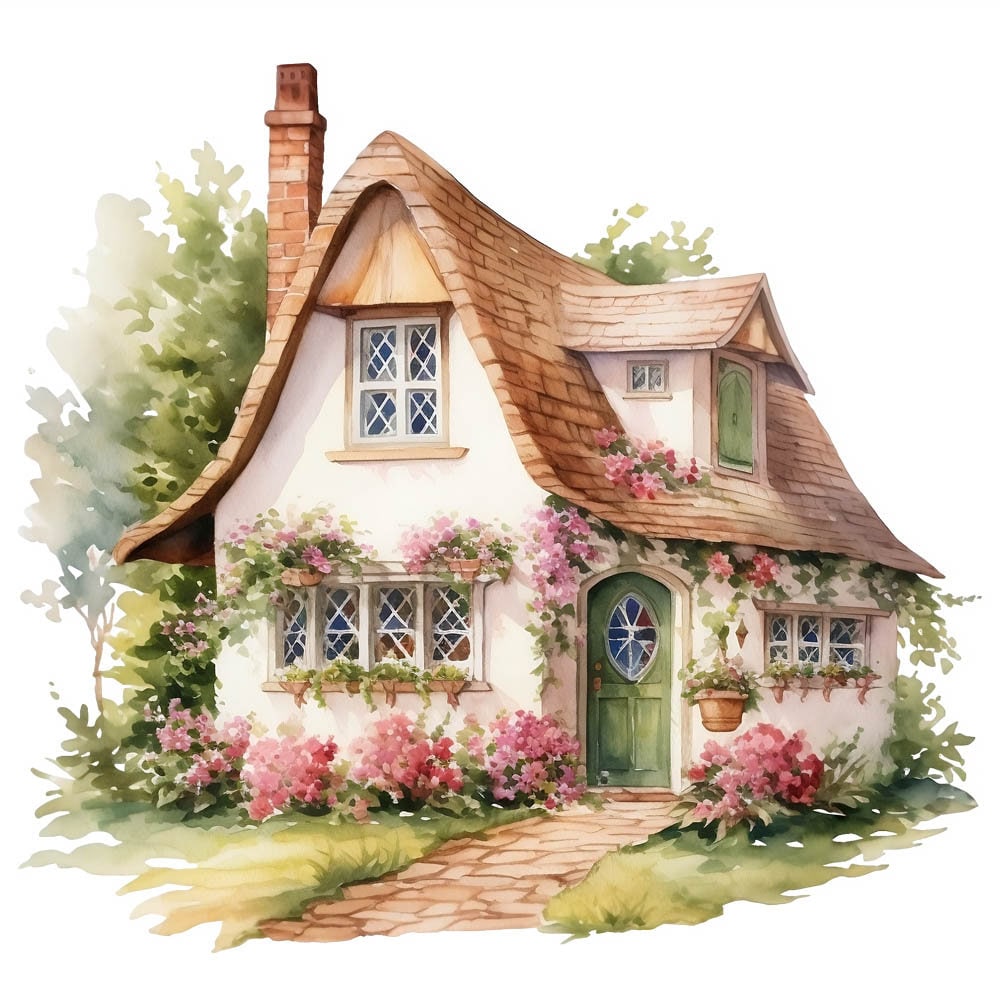 10 Cute Country Cottage Clipart Watercolor Graphics - Printable PNG ...