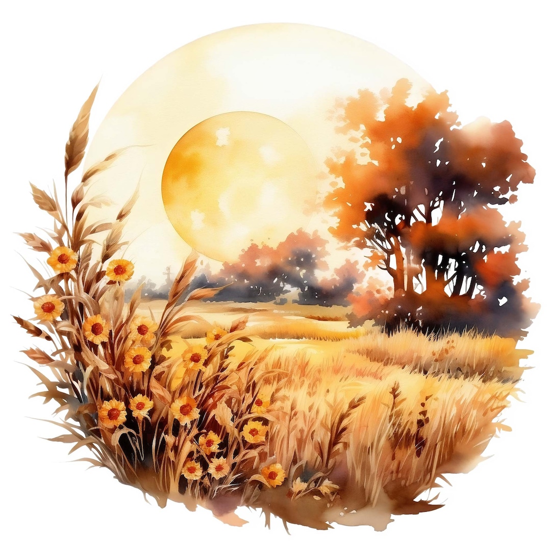 6 Watercolor Harvest Moon Clipart Graphics - Digital Download PNG Files ...