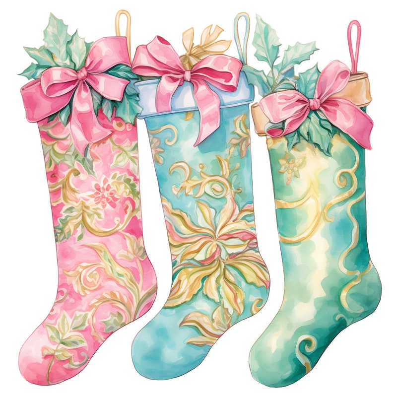 10 Watercolor Preppy Christmas Clipart Graphics Printable PNG Files for ...