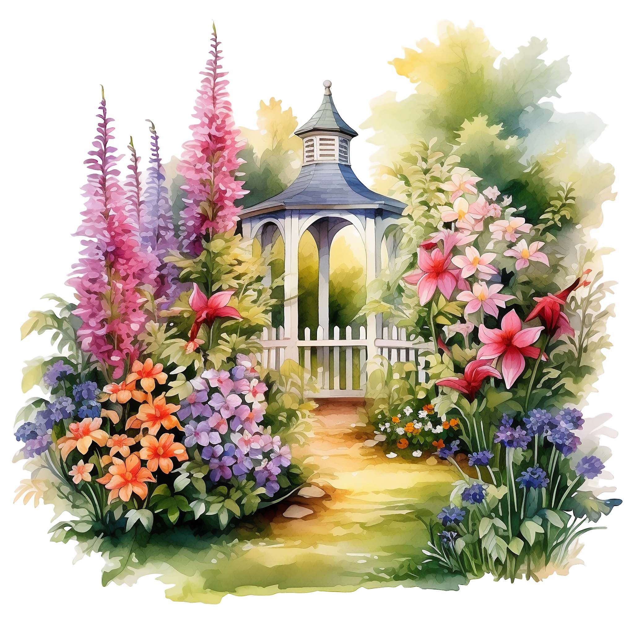 10 Watercolor Summer Garden Clipart Graphics – Printable PNG Files ...