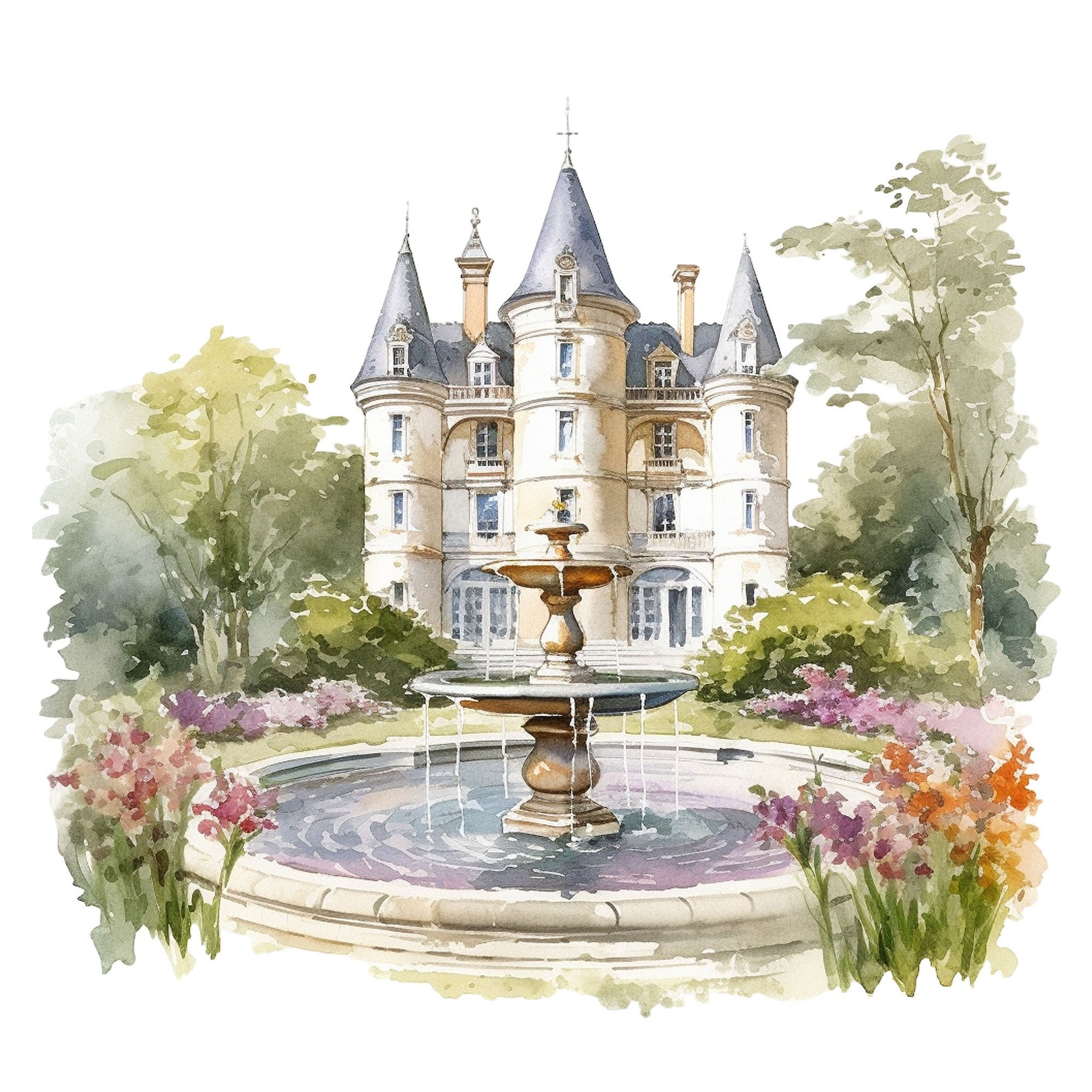 12 Watercolor French Chateau Clipart Digital Download - Etsy