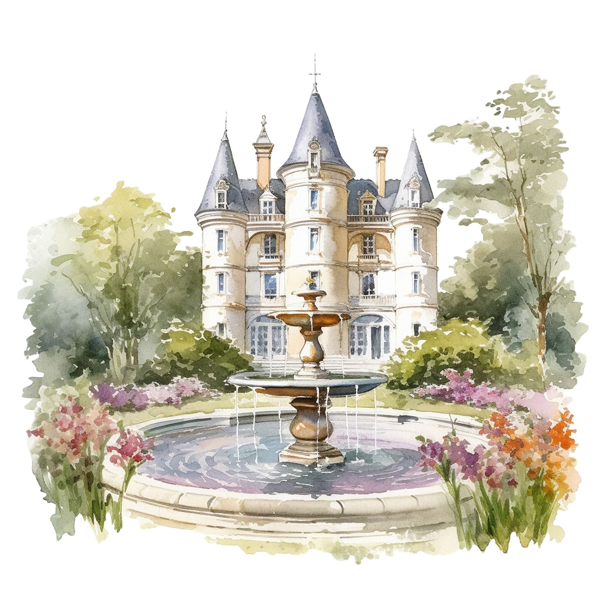 12 Watercolor French Chateau Clipart Digital Download - Etsy