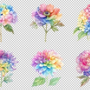10 Watercolor Pastel Rainbow Flowers Clipart - Printable PNG Files ...
