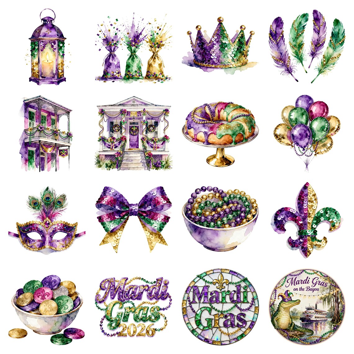 16 Watercolor Mardi Gras Png Clipart Graphics - Printable PNG Files ...