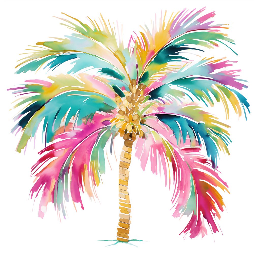 10 Preppy Palm Trees Watercolor Clipart Graphics Printable PNG Files ...