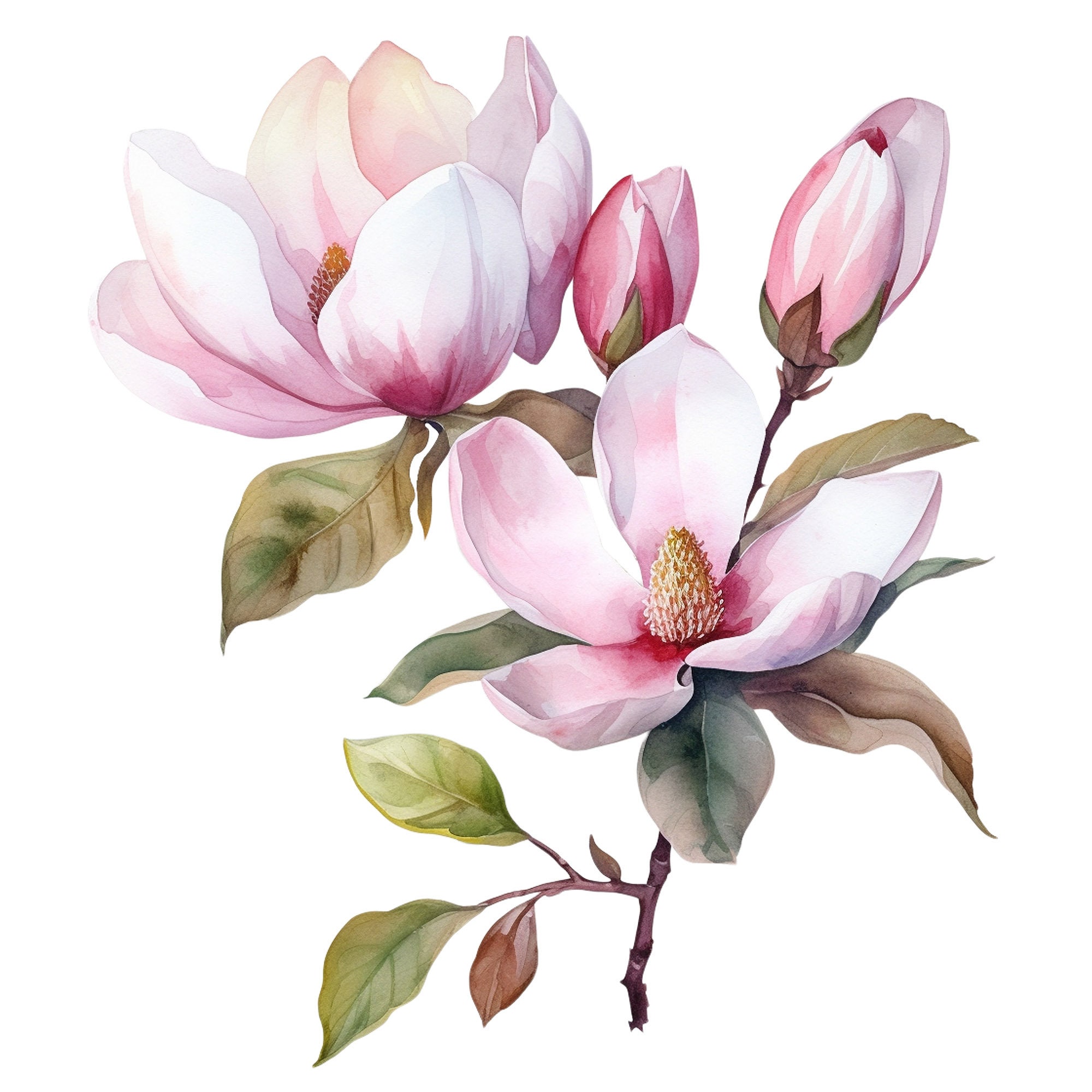 10 Watercolor Pink Magnolias Floral Clipart Digital Download - Etsy