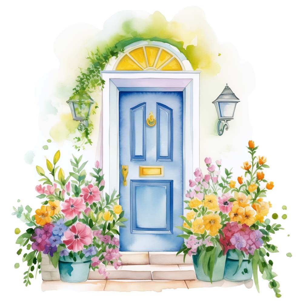 10 Cute Spring Doors Watercolor Clipart Graphics Bundle Printable PNG ...