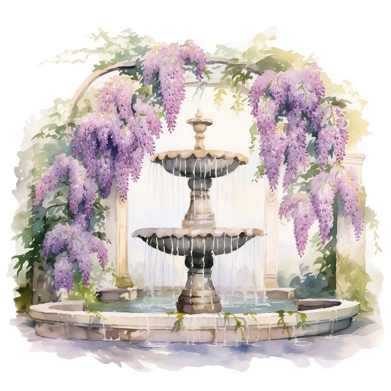 10 Garden Fountain Watercolor Clipart Graphics Printable PNG Files ...
